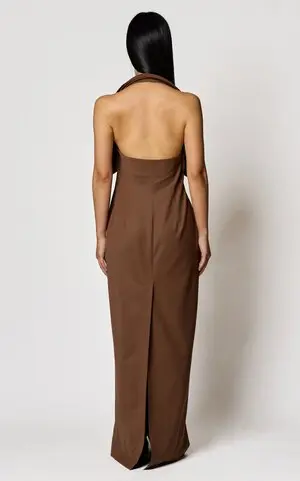 JULYCOLUMN Kiwa Wool-blend Button-up Maxi Dress - Brown
