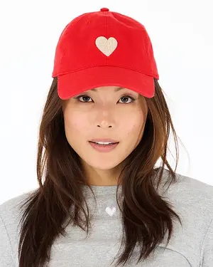 KERRI ROSENTHAL Imperfect Heart Chenille Baseball Hat - Cherri Red/white