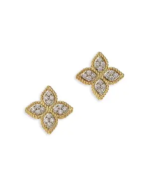 Roberto Coin 18k Gold Diamond Princess Flower Stud Earrings - White/gold