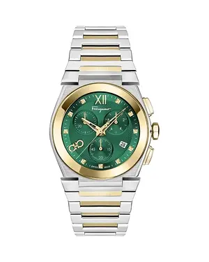 FERRAGAMO Vega Chronograph, 40mm - Two Tone/green