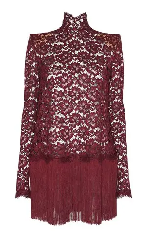 JUOZAS STATKEVICIUS Fringed Lace Mini Dress - Burgundy