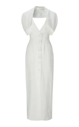 JULYCOLUMN Kiwa Linen Halter Neck Maxi Dress - White