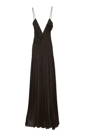JUOZAS STATKEVICIUS Hand-pleated Chiffon Maxi Dress - Brown
