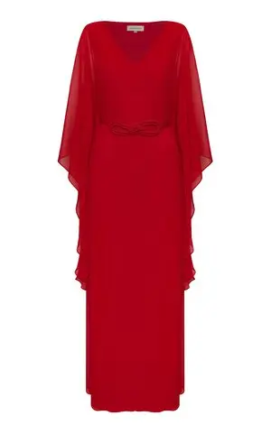 ANDRES OTALORA Gesto Continuo Belt-detailed Silk-chiffon Caftan - Red