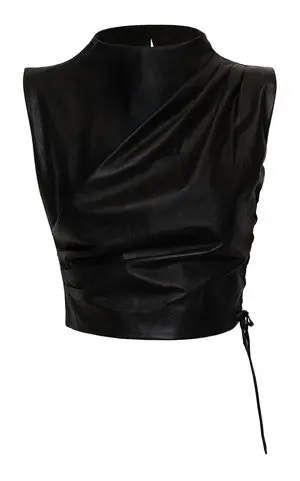 ANDRES OTALORA Tan Inolvidable Sleeveless Leather Top - Black