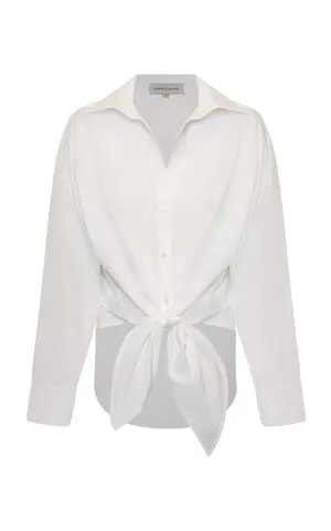 ANDRES OTALORA Una Pausa Tie-front Cotton-poplin Top - Ivory