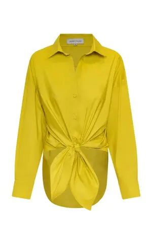 ANDRES OTALORA Una Pausa Tie-front Cotton-poplin Top - Lime Green