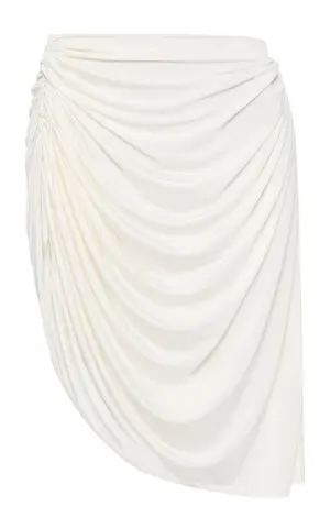 BALYKINA Draped Satin Midi Skirt - Ivory