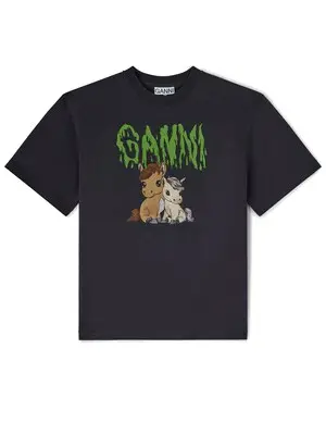 GANNI Cotton Graphic T-shirt - Charcoal