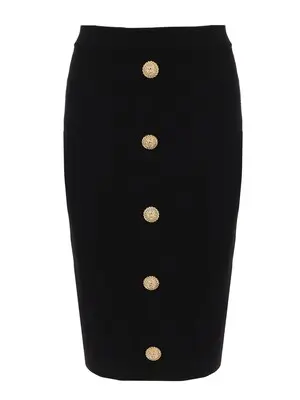 Balmain Midi Skirt With Jewel Buttons - Black