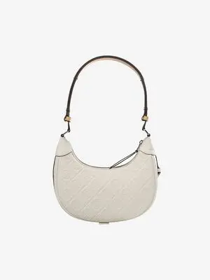 Tory Burch T Monogram Pebble Crescent Bag - Warm White
