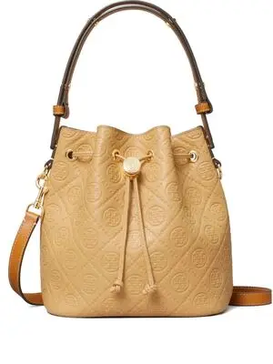 Tory Burch T Monogram Pebble Bucket Bag - Biscotti