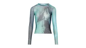 Jean Paul Gaultier Mesh Printed Water Long Sleeves Top - Indigo