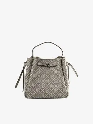 Tory Burch Romy T Monogram Bucket Bag - Gray