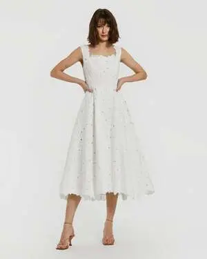 Mac Duggal Embroidered Cotton A-line Midi Dress