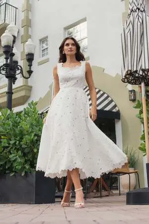 Mac Duggal Embroidered Cotton A-line Midi Dress