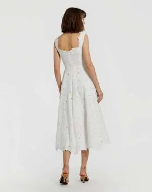 Mac Duggal Embroidered Cotton A-line Midi Dress