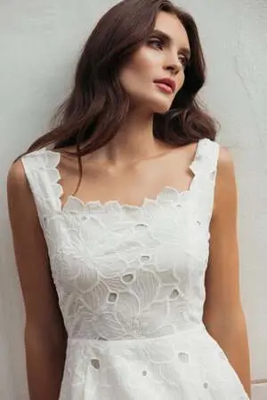 Mac Duggal Embroidered Cotton A-line Midi Dress