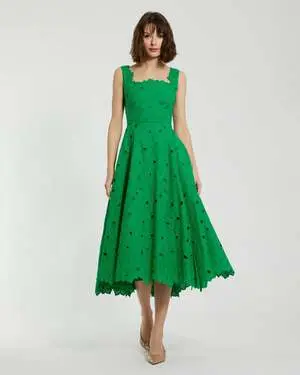 Mac Duggal Embroidered Cotton A-line Midi Dress - Green