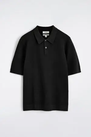 Cos Waffle-knit Cotton Polo Shirt - Black