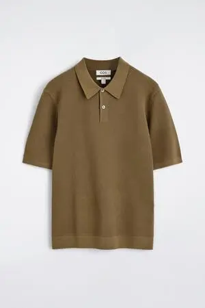 Cos Waffle-knit Cotton Polo Shirt - Brown