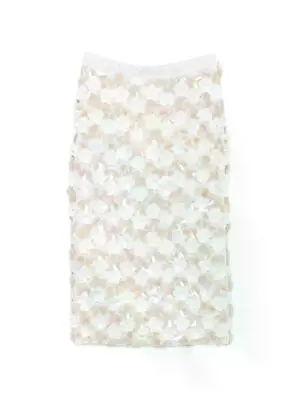 P.a.r.o.s.h Floral Appliqué Midi Skirt - White