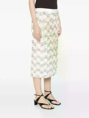 P.a.r.o.s.h Floral Appliqué Midi Skirt - White