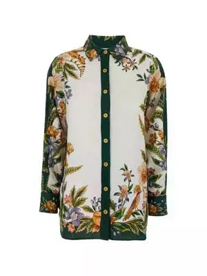 Farm Rio Floral-print Long-sleeve Shirt - White