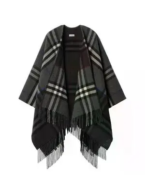Burberry Contrast Check Cashmere Wool Cape - Grey