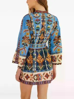 Farm Rio Embroidered Tapestry V-neck Mini Dress