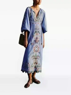Farm Rio Garden Tapestry Embroidered Mini Dress - Blue