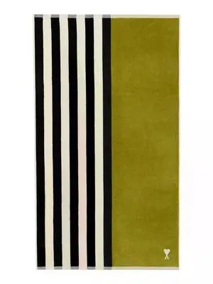 AMI Paris De Coeur Striped Beach Towel - Green