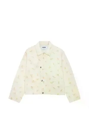 MSGM Floral Denim Jacket - Neutrals