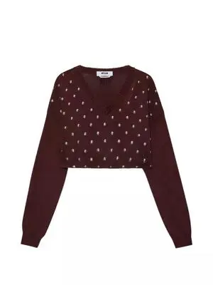 MSGM Studded V-neck Knitwear - Brown