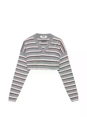 MSGM Striped V-neck Knitwear - Grey