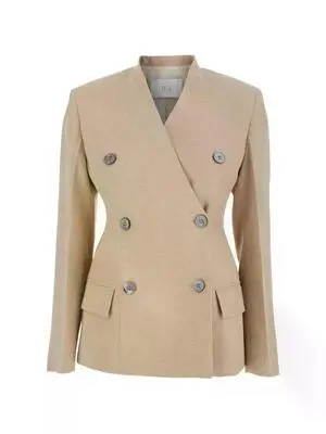 TELA Lapelless Double-breasted Blazer - Neutrals