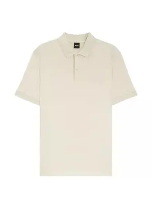 BOSS Monogram-placket Polo Shirt In A Cotton Blend - Neutrals