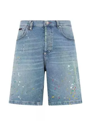 Philipp Plein Paint-splatter Denim Shorts - Blue