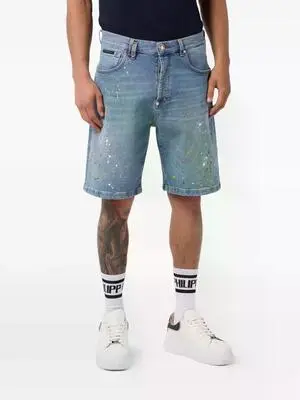 Philipp Plein Paint-splatter Denim Shorts - Blue