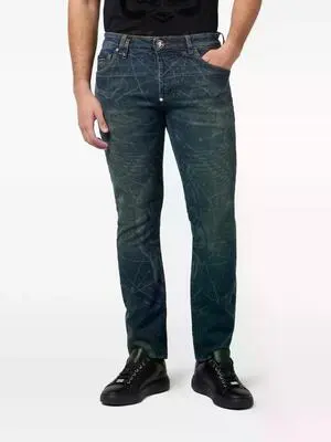Philipp Plein Printed Straight-leg Jeans - Blue