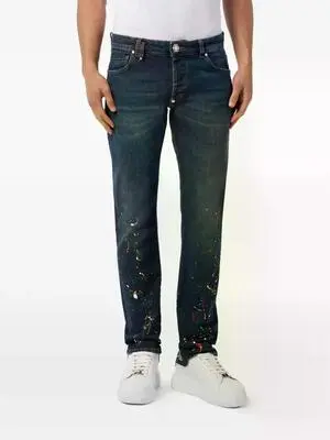 Philipp Plein Straight-leg Jeans With Paint Detail - Blue