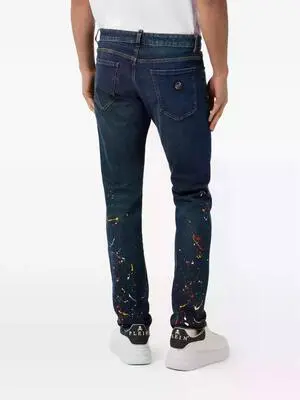 Philipp Plein Straight-leg Jeans With Paint Detail - Blue