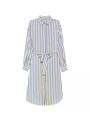 CALIBAN Striped Belted Dress - White