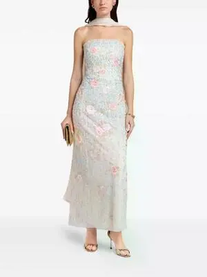 NEEDLE & THREAD Floral-embellished Strapless Midi Dress - Neutrals