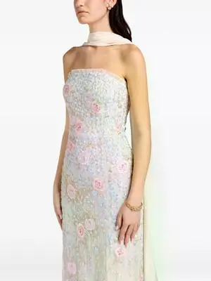 NEEDLE & THREAD Floral-embellished Strapless Midi Dress