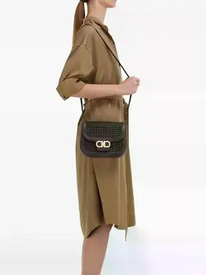 FERRAGAMO Double Gancini North-south Crossbody Bag - Brown