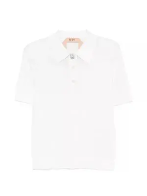 N°21 Embellished-button Polo Top - Neutrals