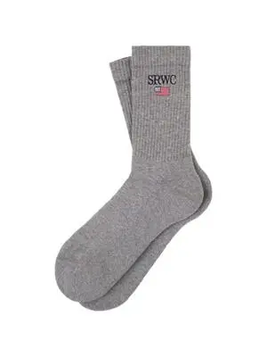 SPORTY & RICH Ribbed Flag Socks - Grey