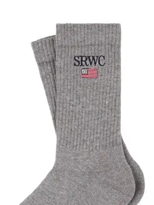SPORTY & RICH Ribbed Flag Socks - Grey