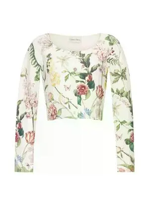 Cara Cara Rose Floral-pattern Cardigan - White